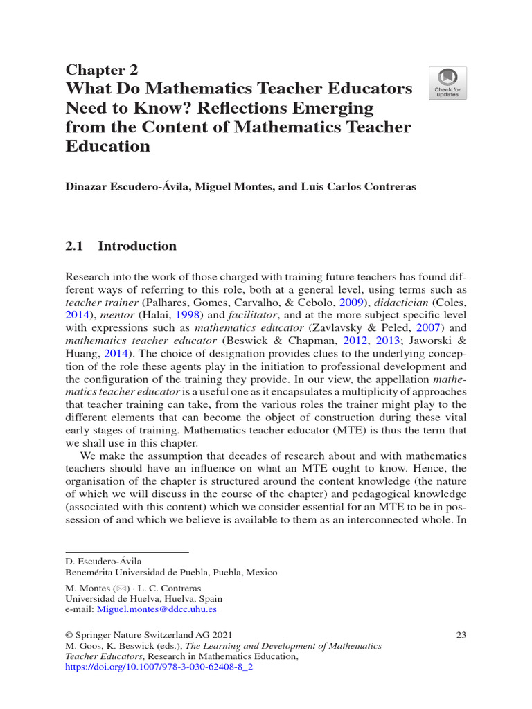 The Learning and Development of Mathematics Teacher Educators 2021 - Removed | PDF | Knowledge ...