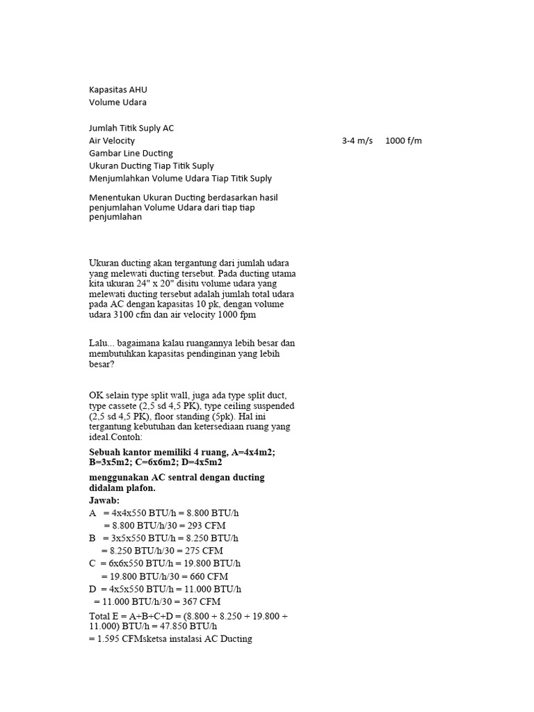 Contoh Perhitungan Ducting Dan Flow | PDF | Teknologi & Rekayasa