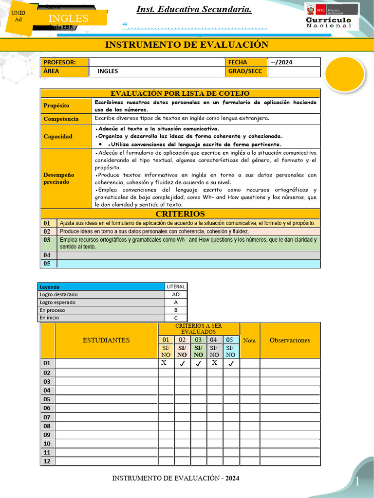 1° 2° LC Act 01-Ingles-U2 | PDF | Evaluación | Comunicación humana