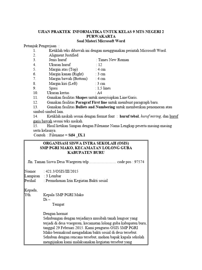 Ujian Praktek Informatika Kelas 9 MTS | PDF | Bisnis | Komputer