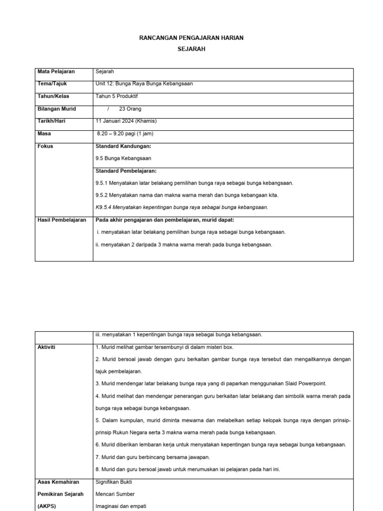 RPH Minggu 2 Bunga Kebangsaan | PDF