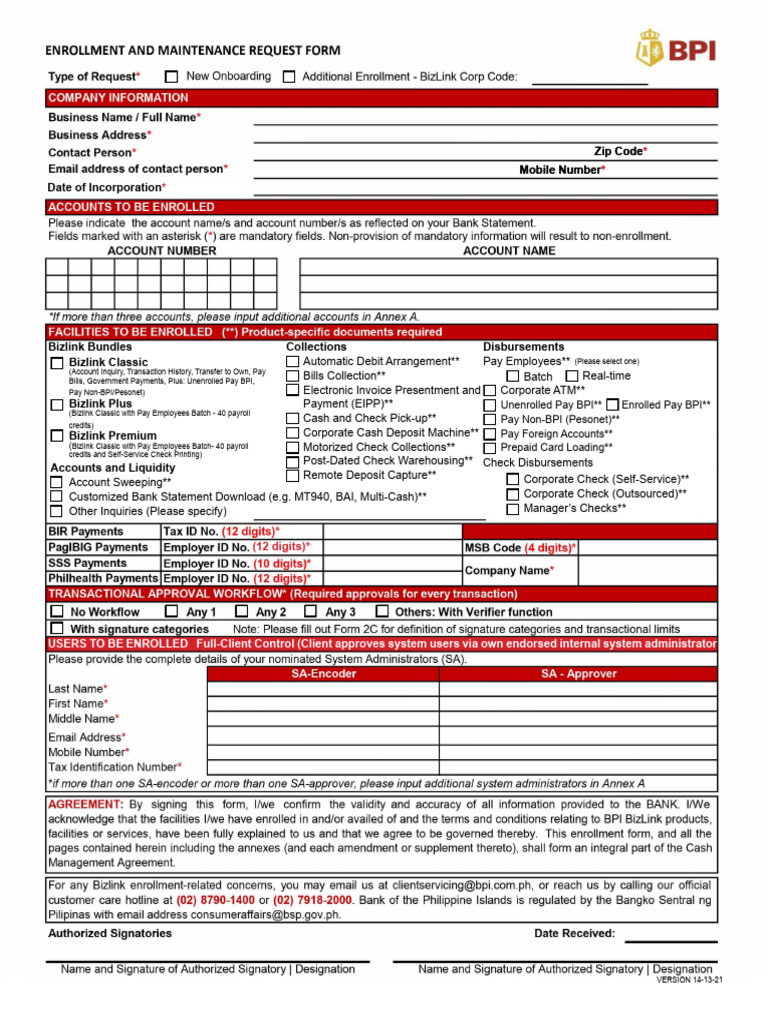 Enrollment Form Full Client Control Standard v2 With Unenrolled Pay Bpi ...