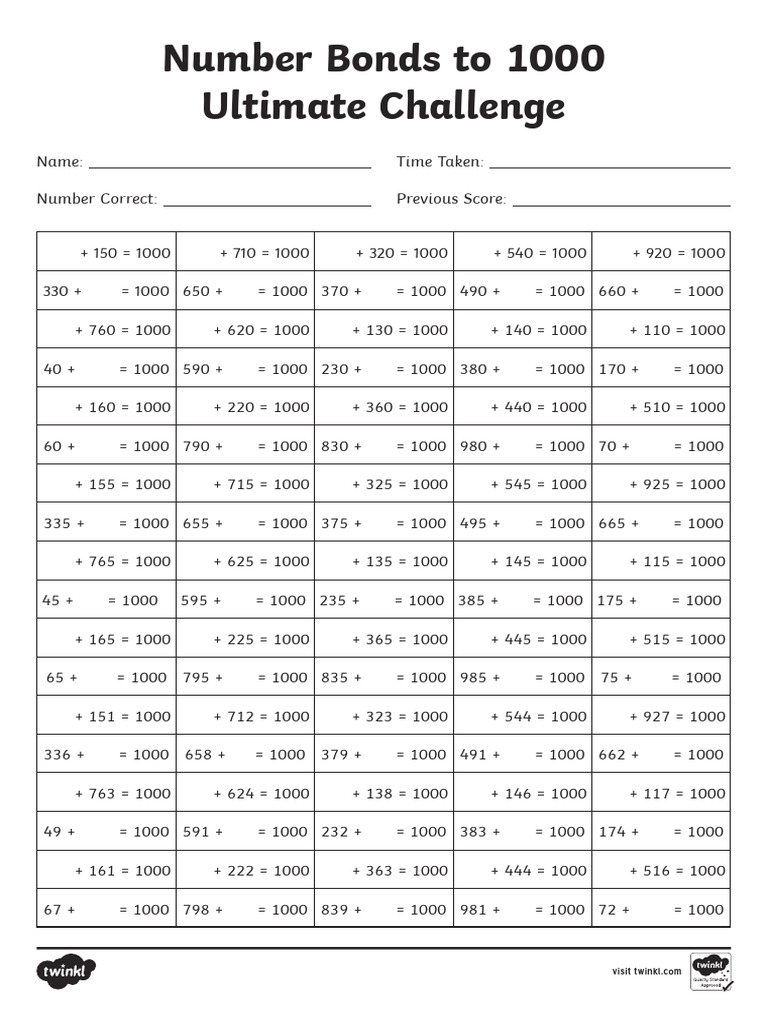 number bonds 1000 | PDF