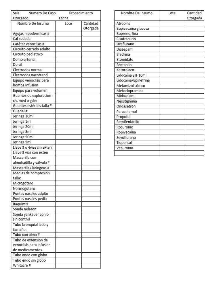 Formato de Insumos | PDF