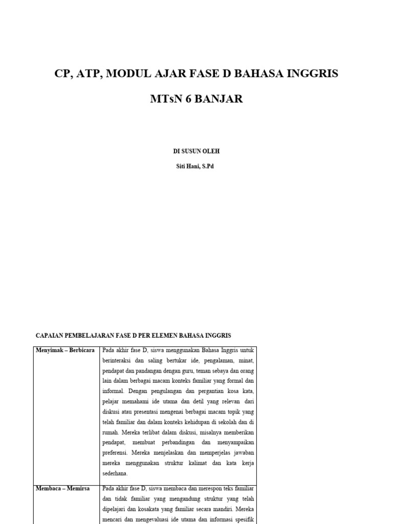 CP Dan ATP Bing Hani | PDF | Karier & Perkembangan | Kajian Bahasa Asing