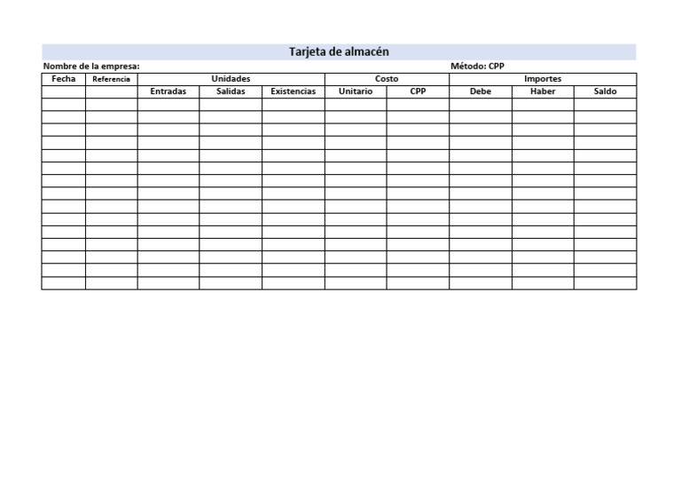 Formato De Tarjetas De Almacen