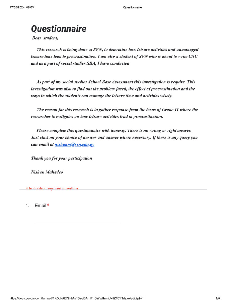 SS Questionnaire - NishanM | PDF