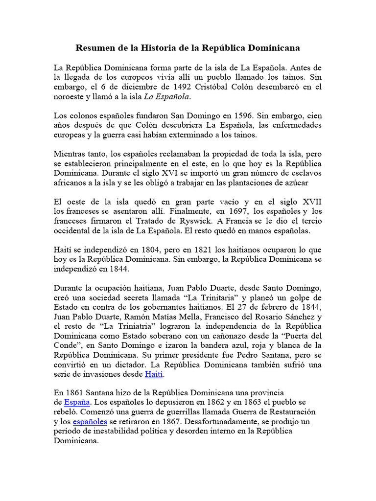 Historia de la República Dominicana | PDF | República Dominicana | Haití