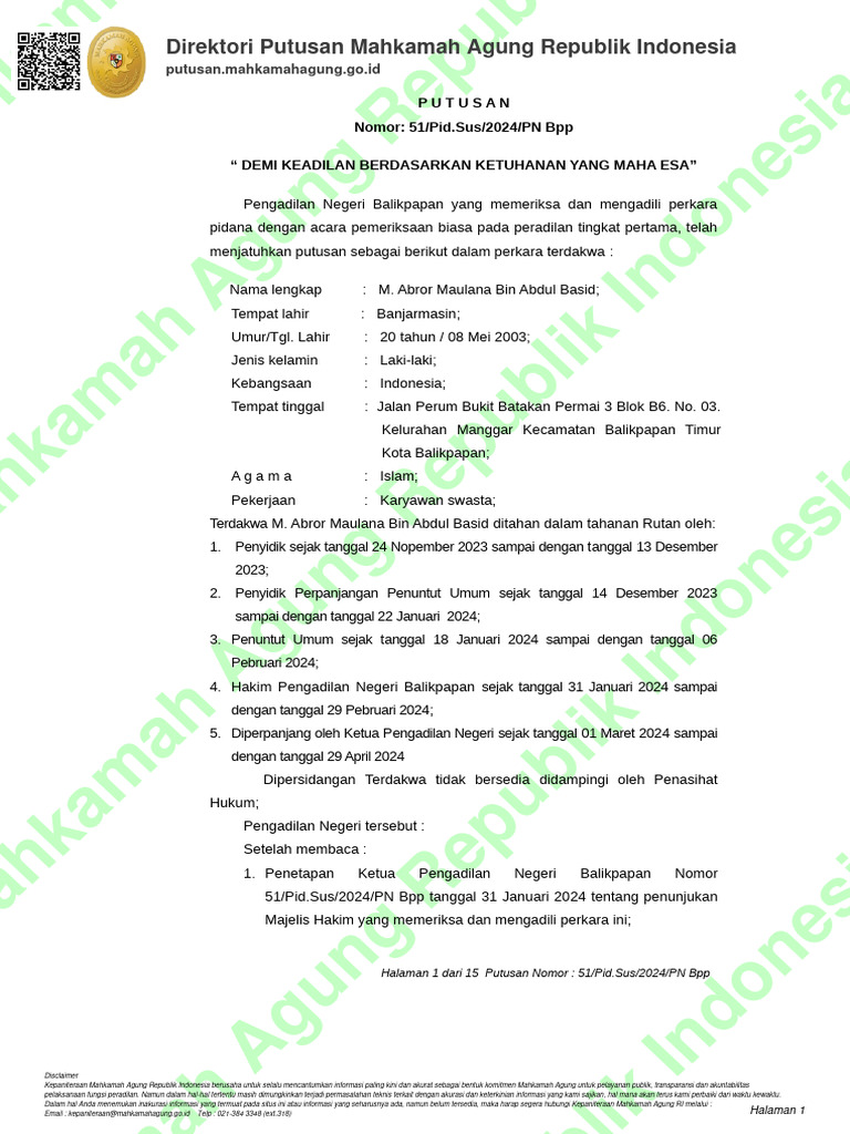 Putusan 51 Pid.b 2024 PN BPP 20240326090904 | PDF