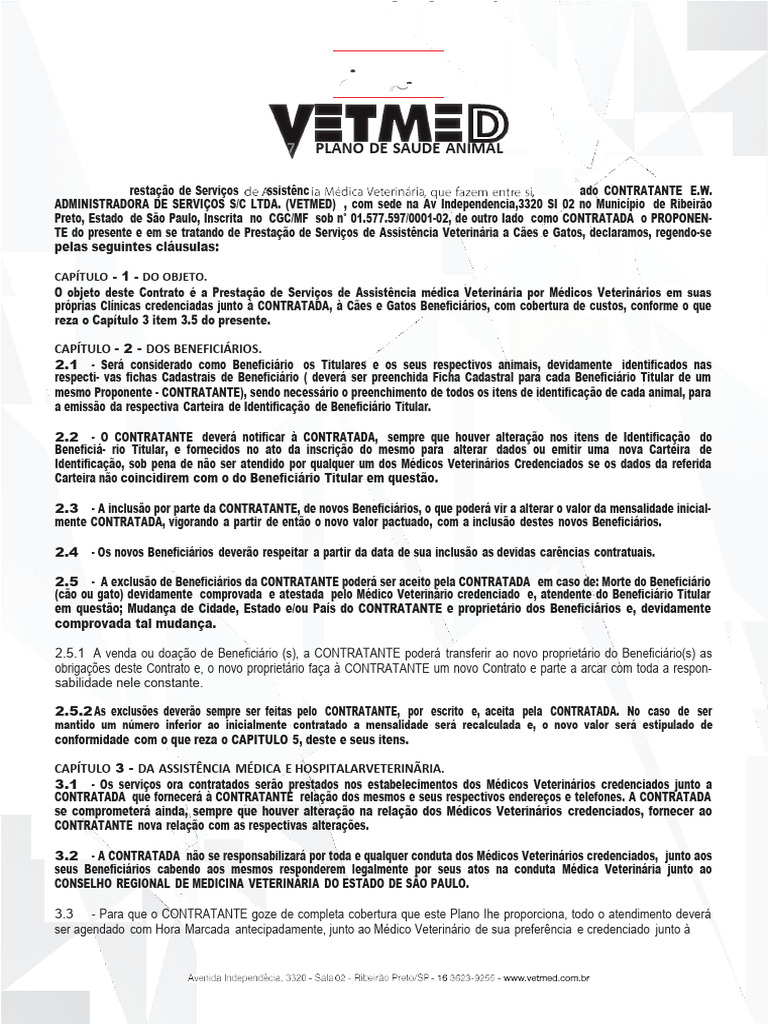 vetmed-modelo-contrato | PDF | Medicina Veterinária | Ciências da Saúde