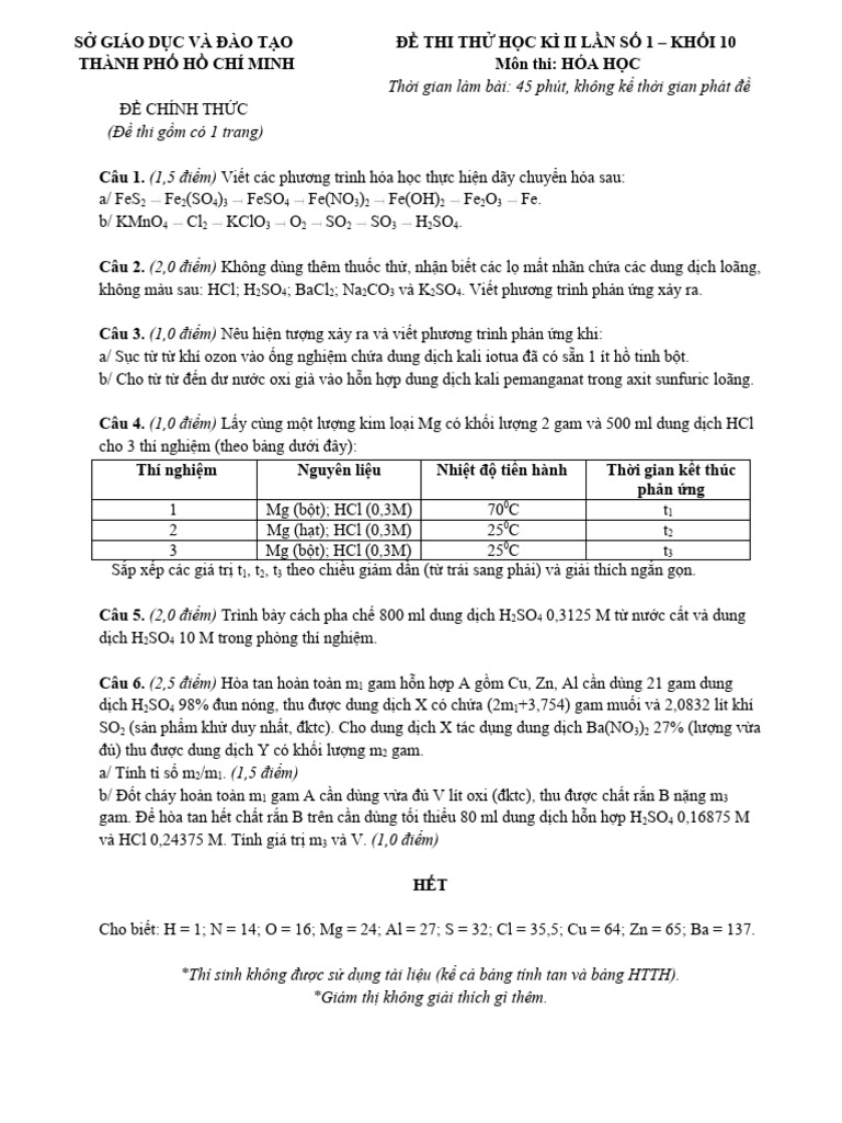 Kiem Tra Hoa 10 HK2 Tu Luan | PDF