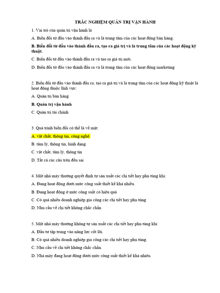 Trắc nghiệm QTVH | PDF