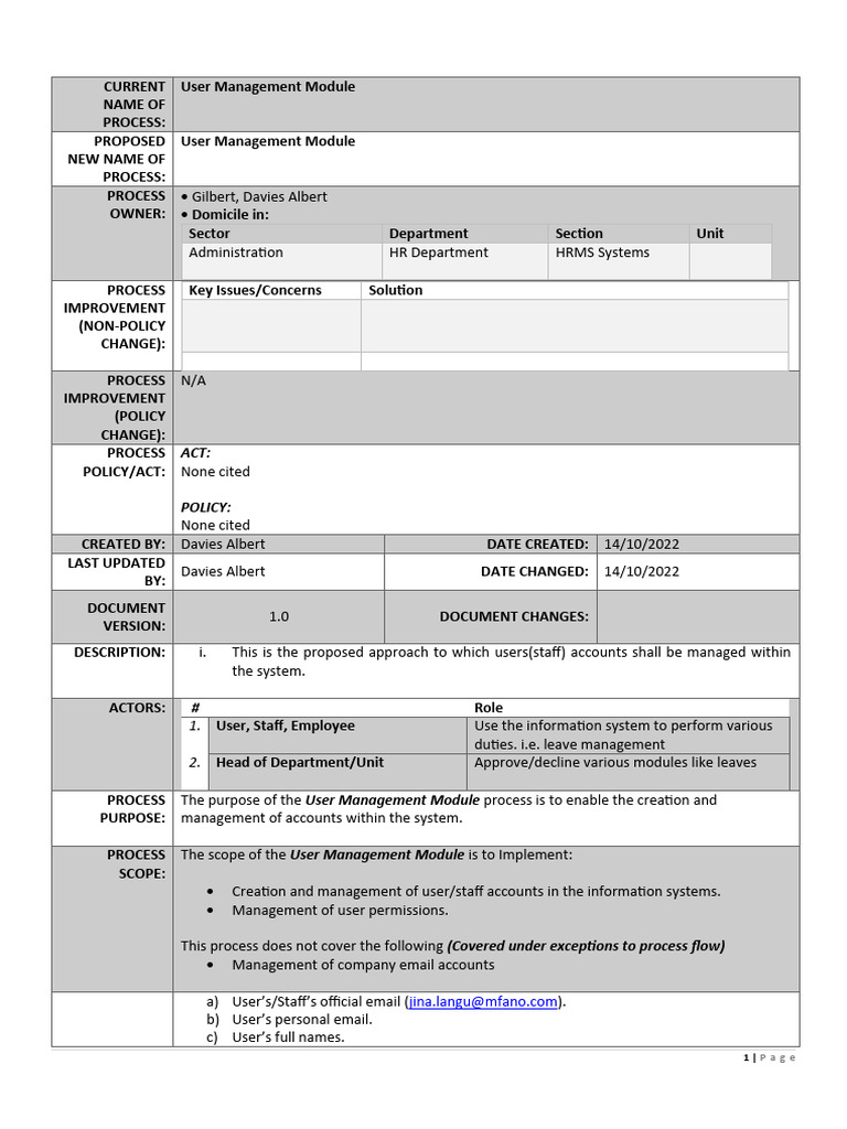User Management Process Doc v1.1 | PDF | Password | Login