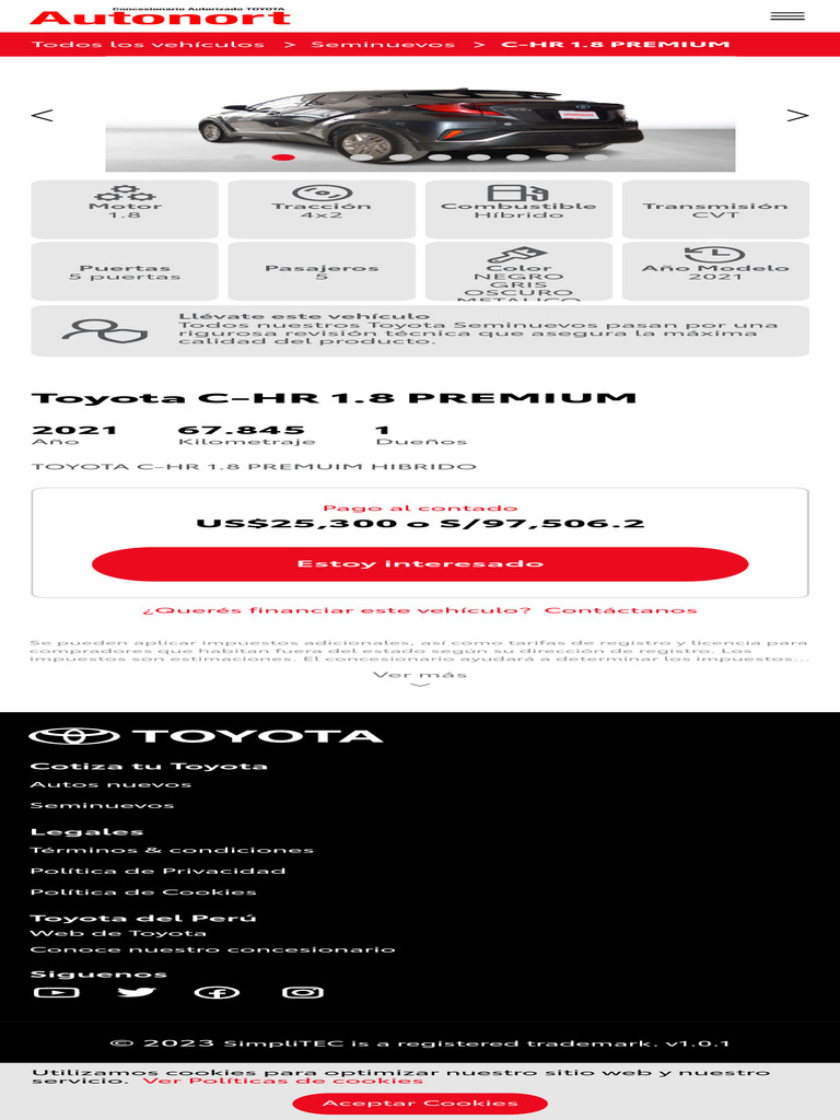 E-Toyota Cotiza El Auto o Camioneta de Tus Sueños Toyota Perú | PDF | Toyota | Cookie HTTP