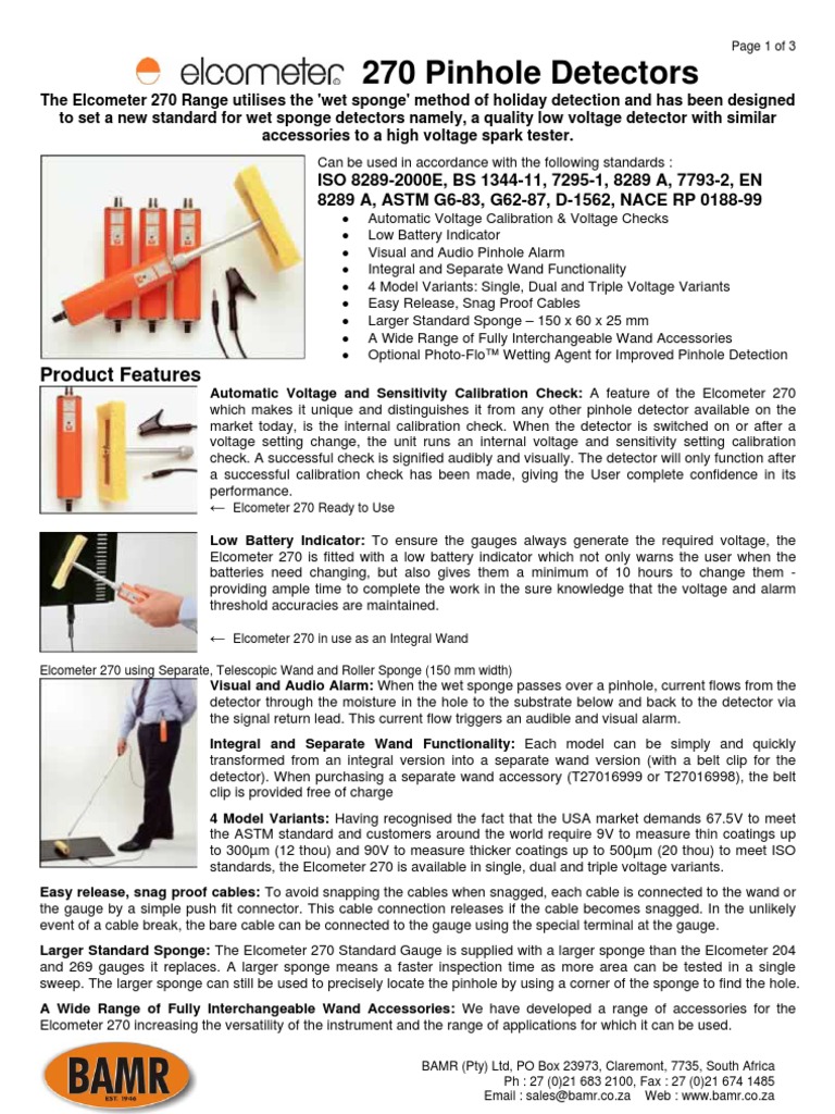 Elcometer 270 Pinhole Detectors | PDF | Battery (Electricity) | Calibration