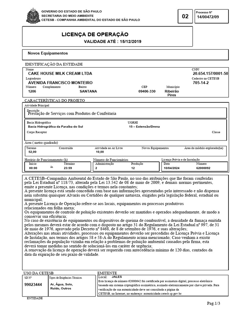 Modelo de Licenca CETESB | PDF | Desperdício | Tanque séptico