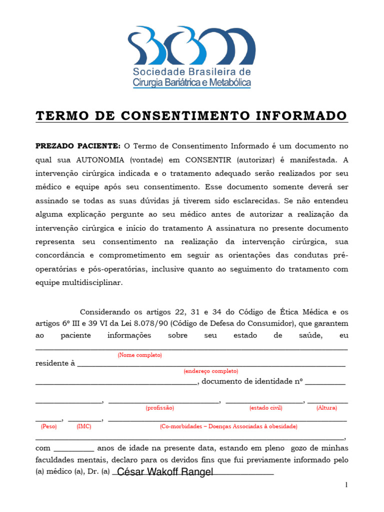 Termo de Consentimento Cirúrgico | PDF | Consentimento Livre e ...