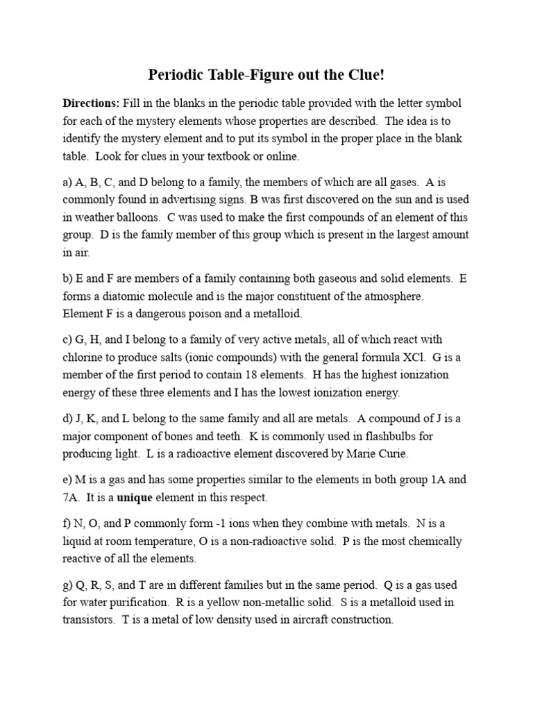 Mystery Elements in the Periodic Table | PDF | Chemical Elements ...