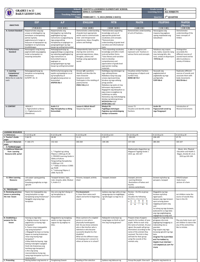DLL - All Subjects 2 - Q3 - W2 - D2 | PDF | Human Communication | Cognition