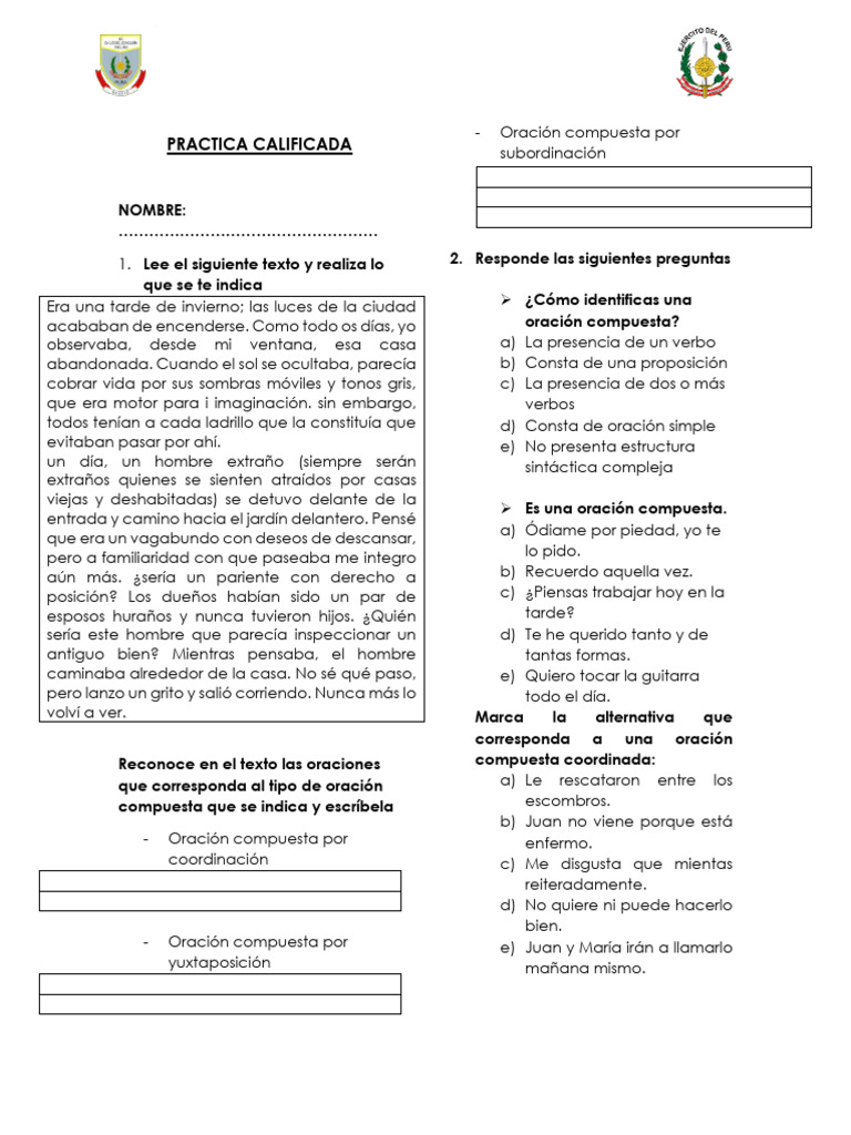 Practica de 4a | PDF | Oración (Lingüística)