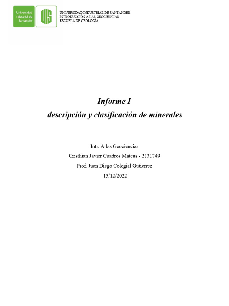 Informe de Minerales | PDF | Minerales | Mineralogía