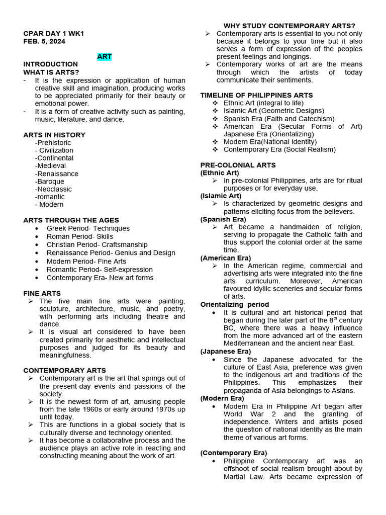 Final Cpar Notes | PDF | The Arts | Color