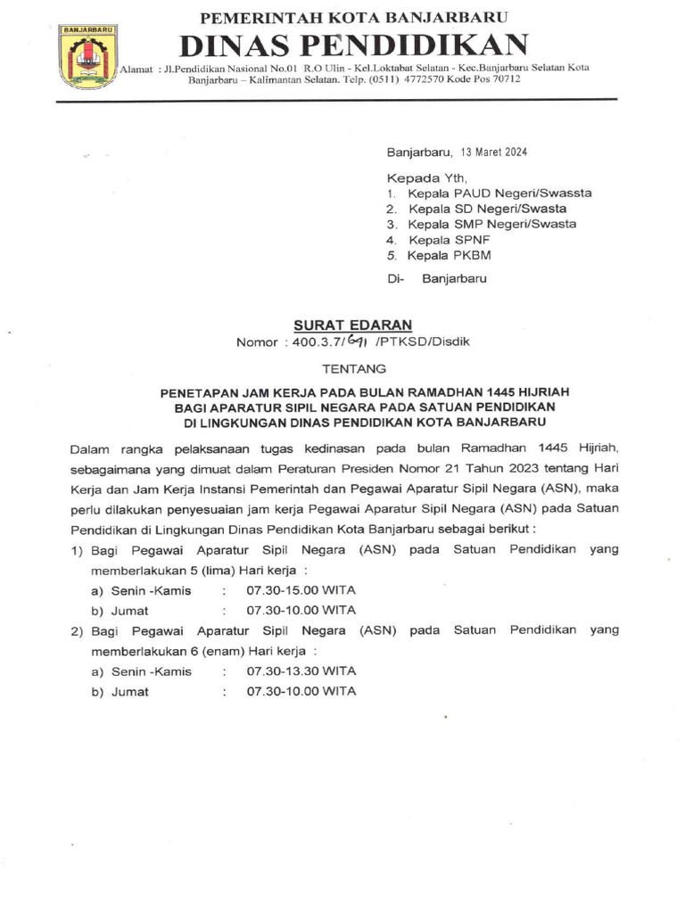 Edaran Ramadhan 2024 | PDF