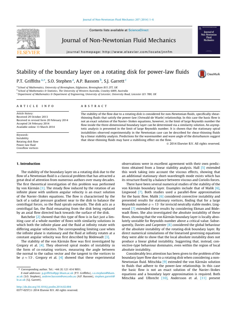 Rotating Disk Stability with Power-Law Fluids | PDF | Fluid Dynamics ...