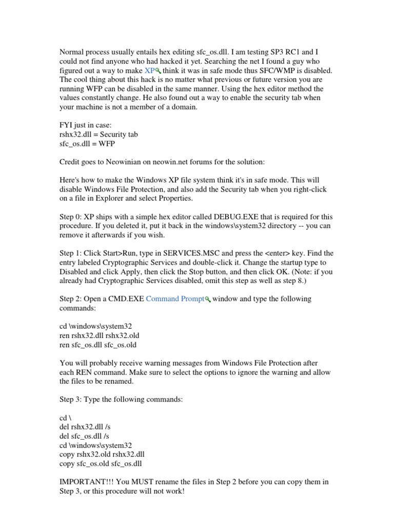 Disable Windows XP File Protection | PDF | Windows Registry | Ibm Pc ...