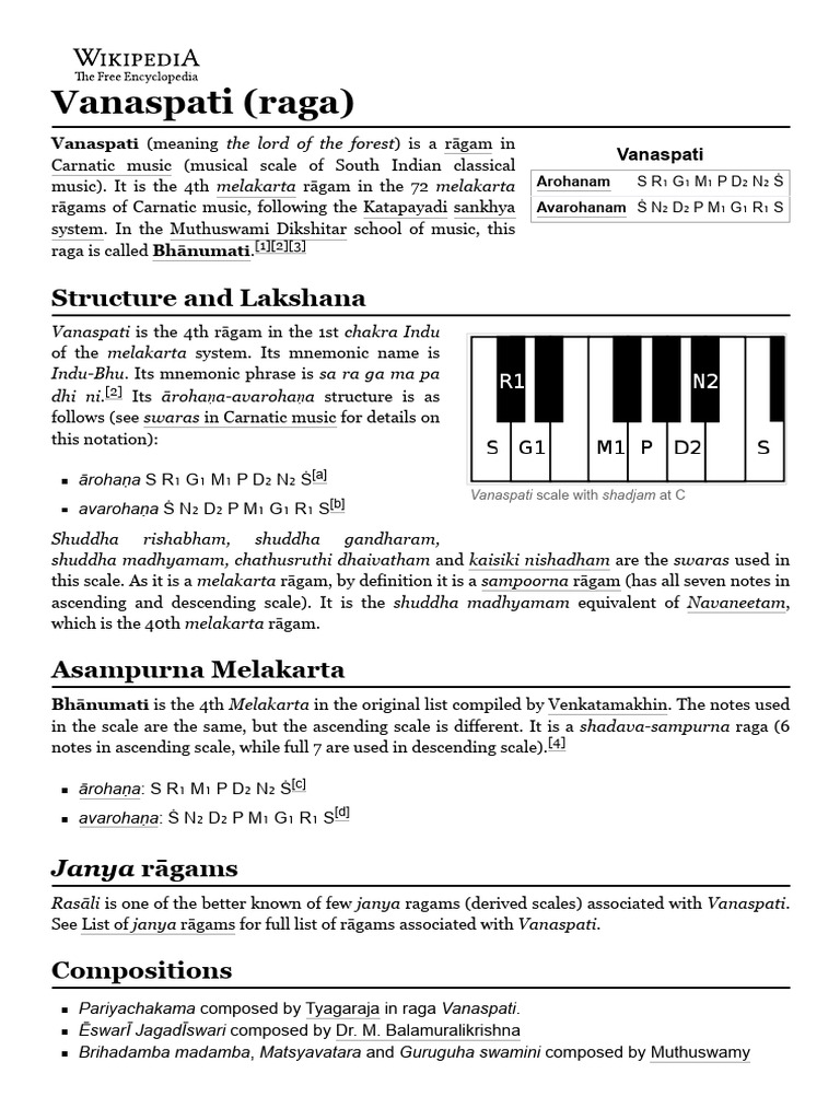Vanaspati Raga in Carnatic Music | PDF | Classical And Art Music Traditions