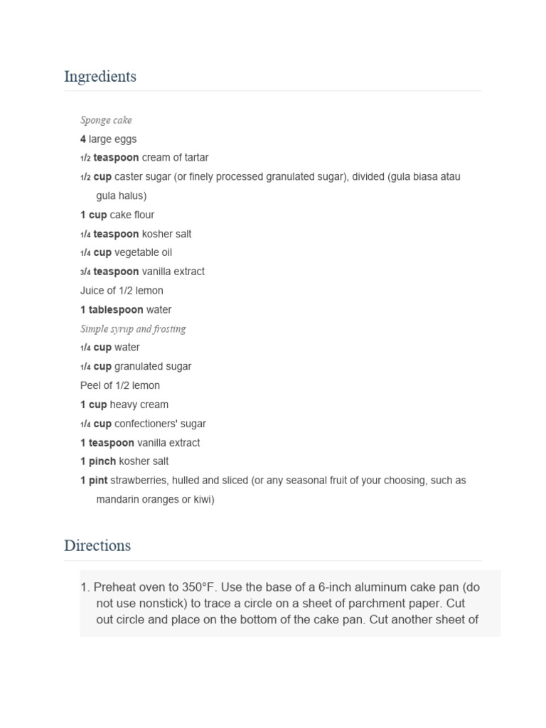 Korean Fresh Cream Cake Recipe | PDF | Cakes | Cuisine