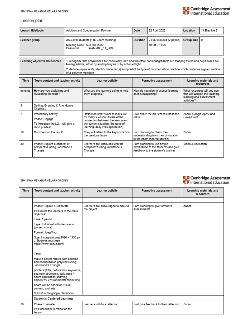 11 El Chemistry Lesson Plan | PDF | Learning | Behavior Modification
