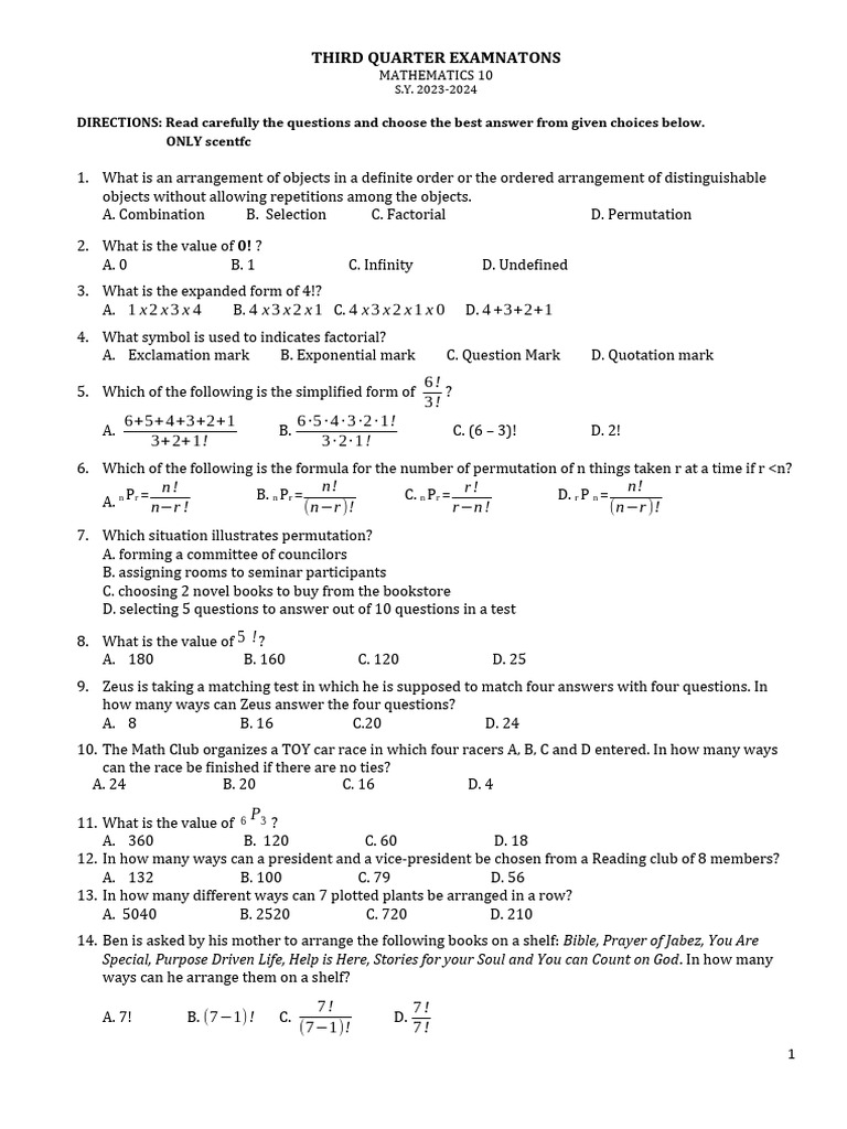 Math 10 Q3 Reviewer | PDF | Mathematical Concepts | Mathematical Objects