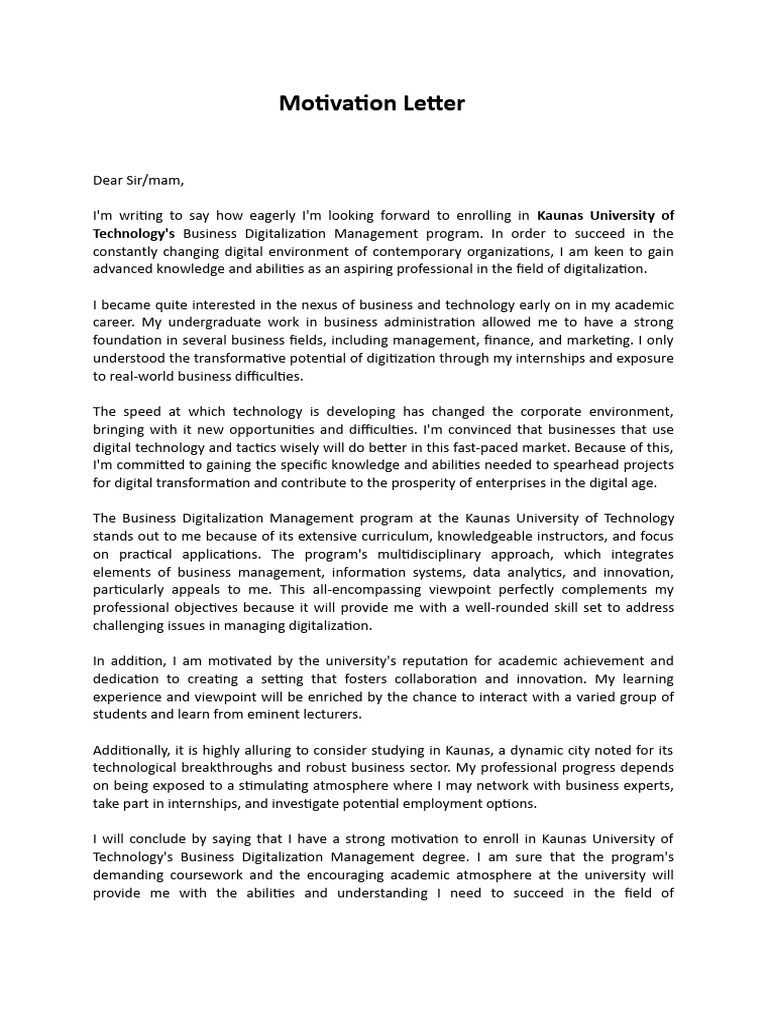 Motivation Letter | PDF | Innovation | Motivation