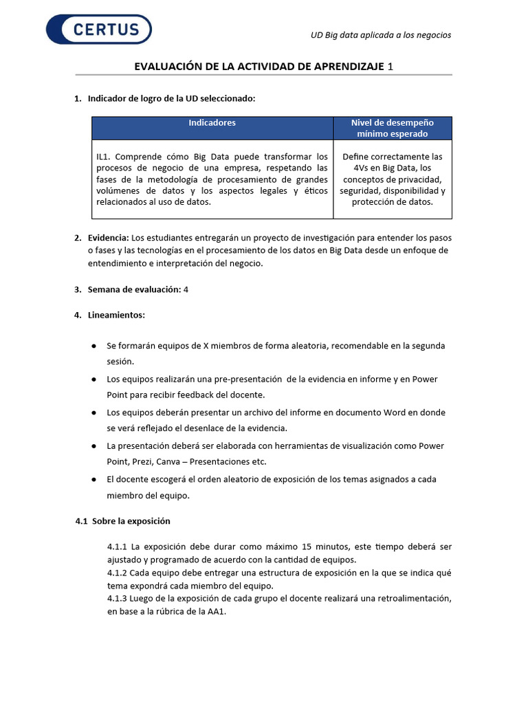 Lineamientos de Evaluación de AA1 | PDF | Big Data | Análisis de los datos