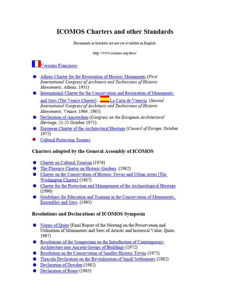 ICOMOS Charters and Standards Overview | PDF | Cultural Heritage ...