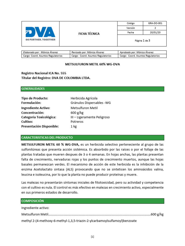 Dosis y uso de Metsulfuron Metil 60% WG | PDF | Botánica | Plantas