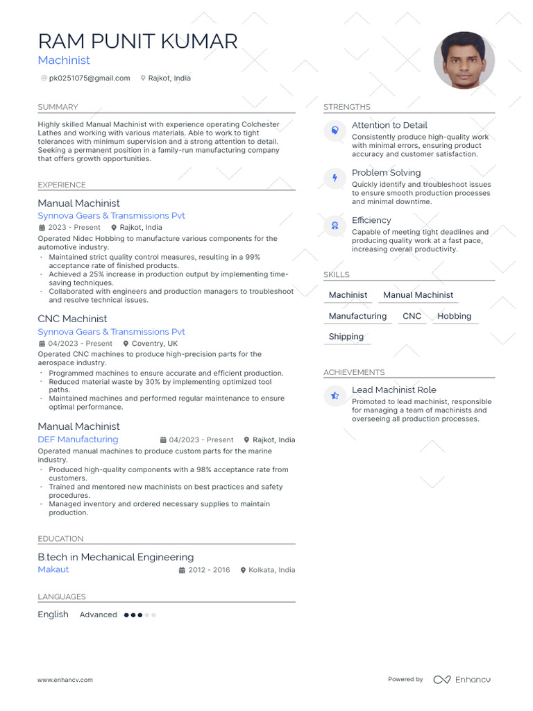 Ram Punit Kumar Resume | PDF | Machinist | Numerical Control