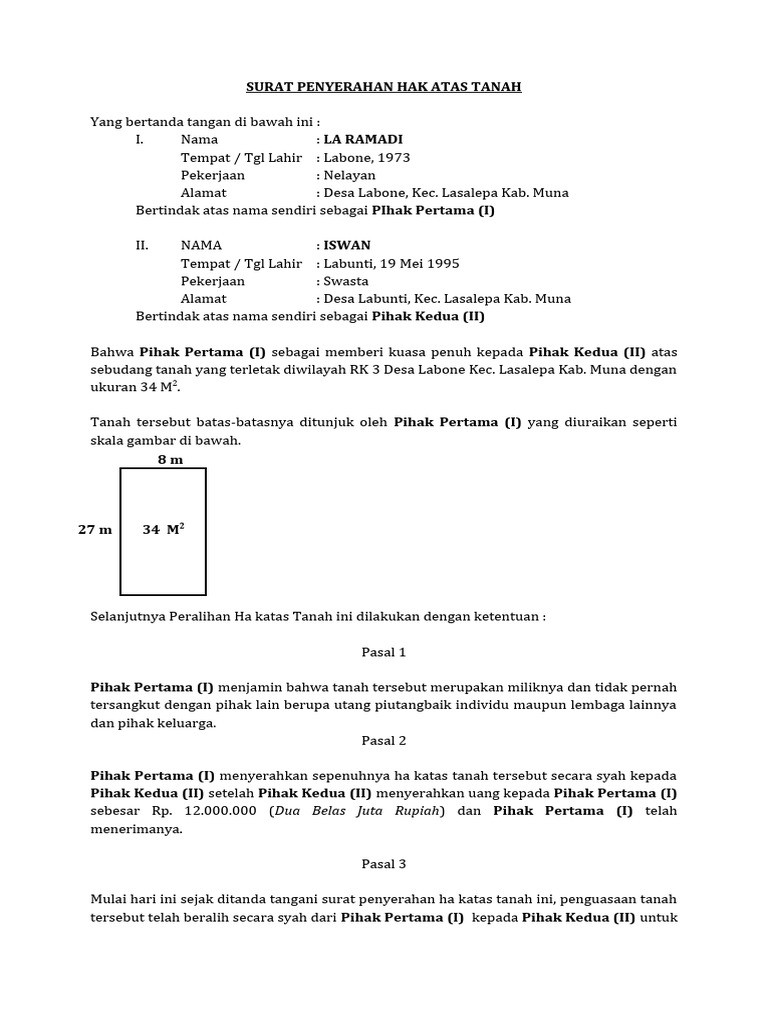 Surat Penyerahan Hak Tanah Labone | PDF