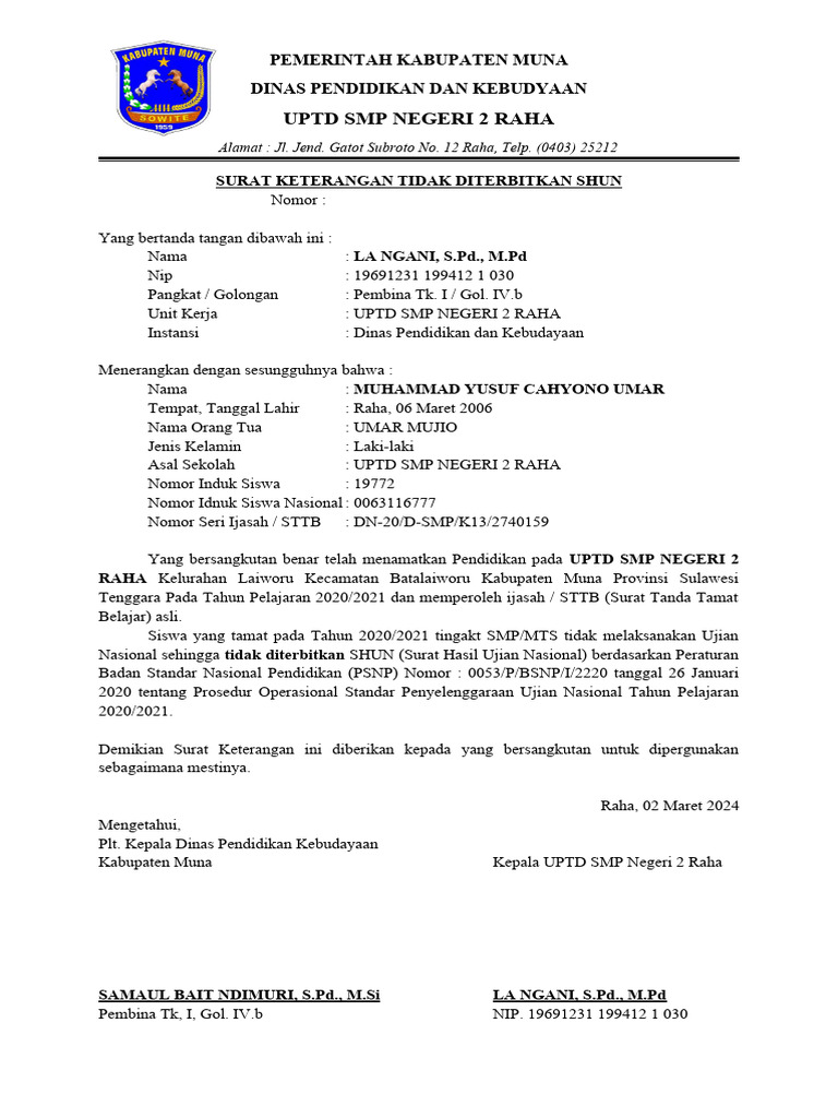 Surat Keterangan Tidak Memiliki Stts | PDF
