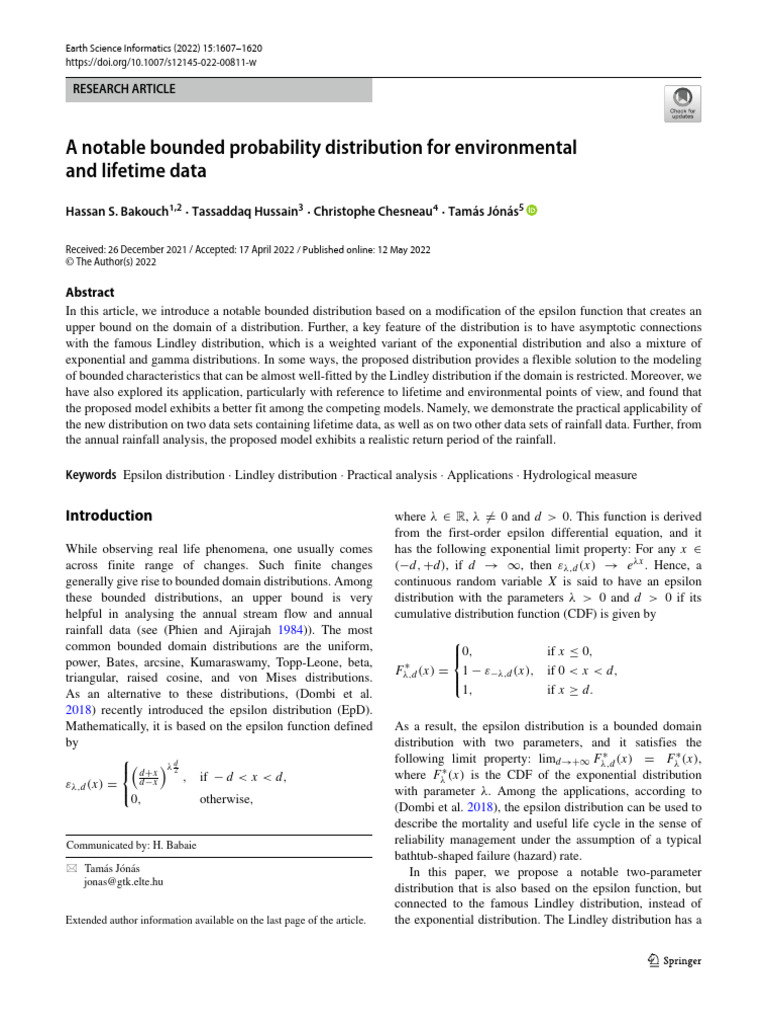 A Notable Bounded Probability Distribution for Environmental and Lifetime Data | PDF | Akaike ...