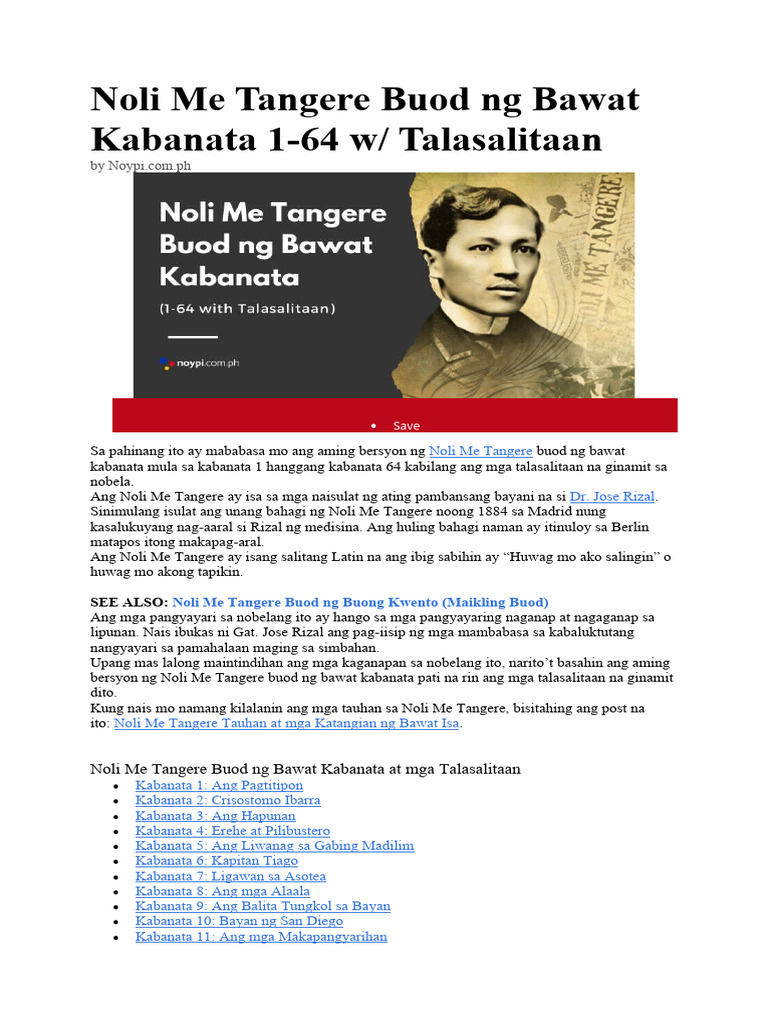 Maikling Buod NG Noli Me Tangere | PDF