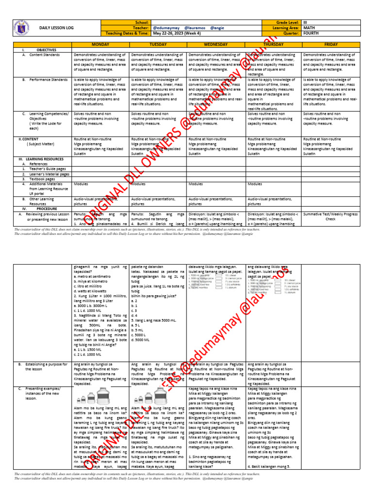 DLL - MATH - 3 - Q4 - W4 - Solves Routine and Non-Routine Problems ...
