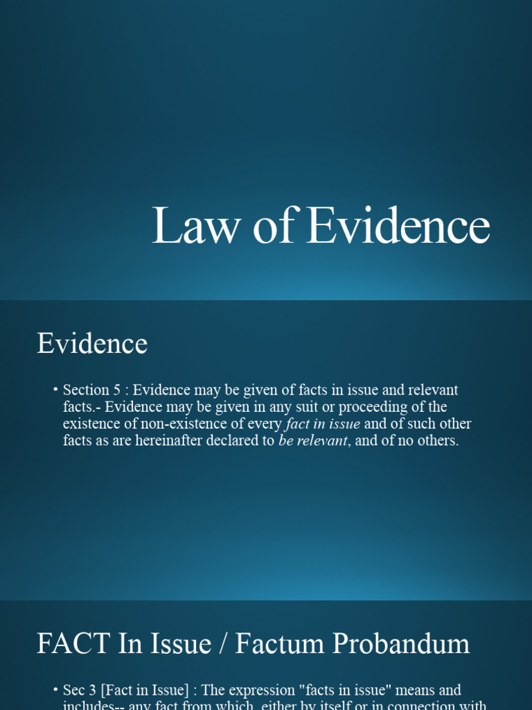 Law of Evidence | PDF | Witness | Hearsay