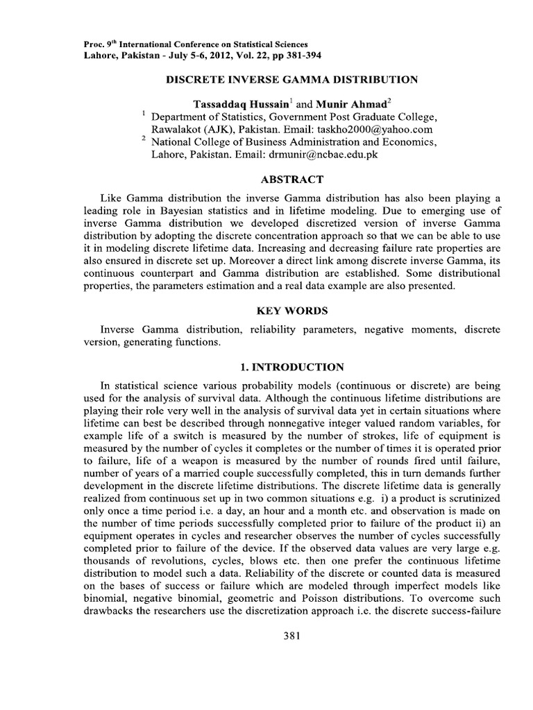 Discrete Inverse Gamma Distribution Pdf