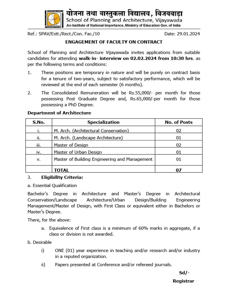 Faculty Contract Positions at SPA Vijayawada | PDF | Art