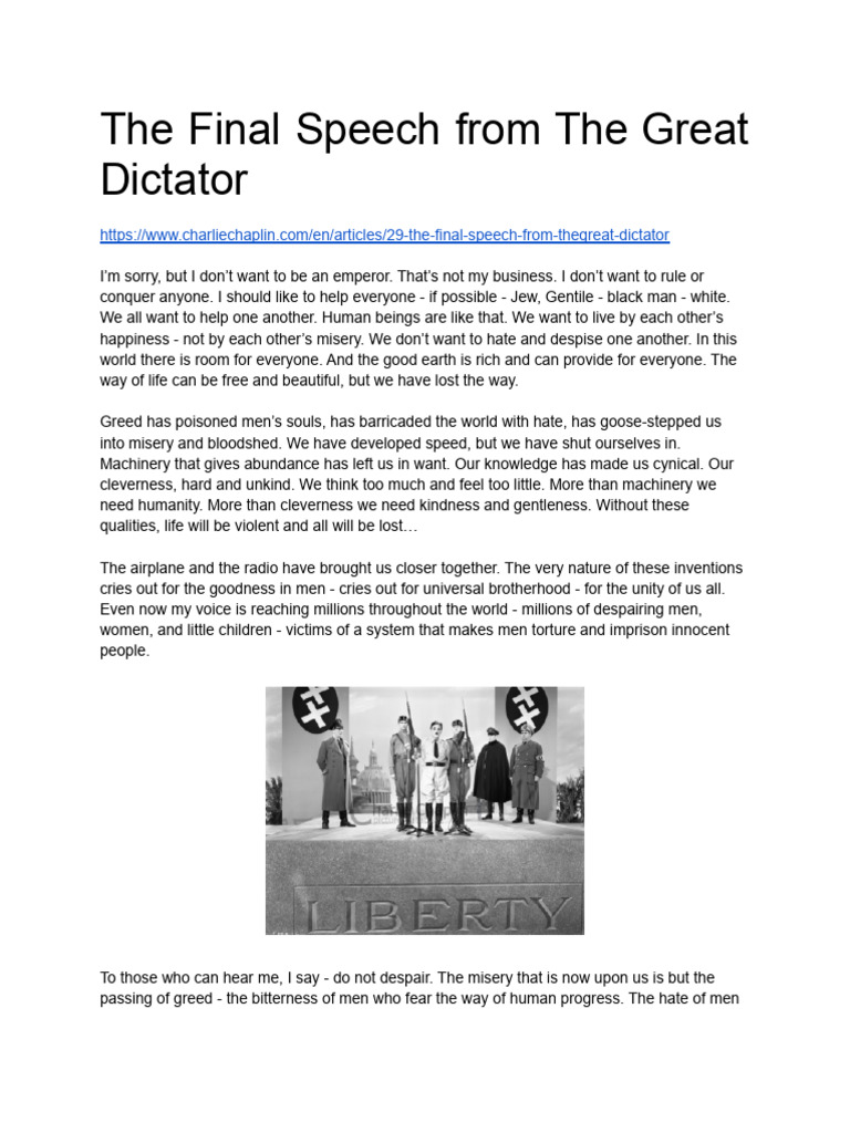 The Final Speech From The Great Dictator | PDF