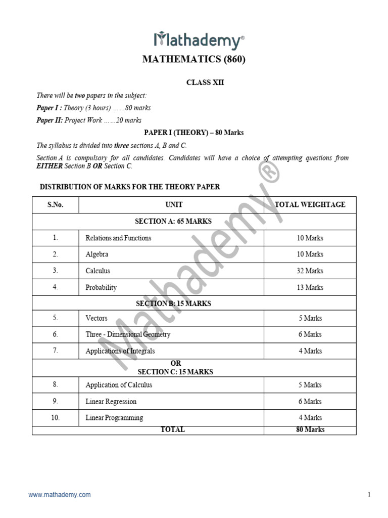 Isc Class12 Maths Syllabus | PDF | Matrix (Mathematics) | Function (Mathematics)