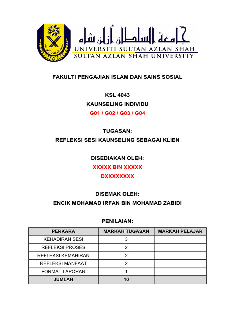 Template Tugasan Refleksi | PDF