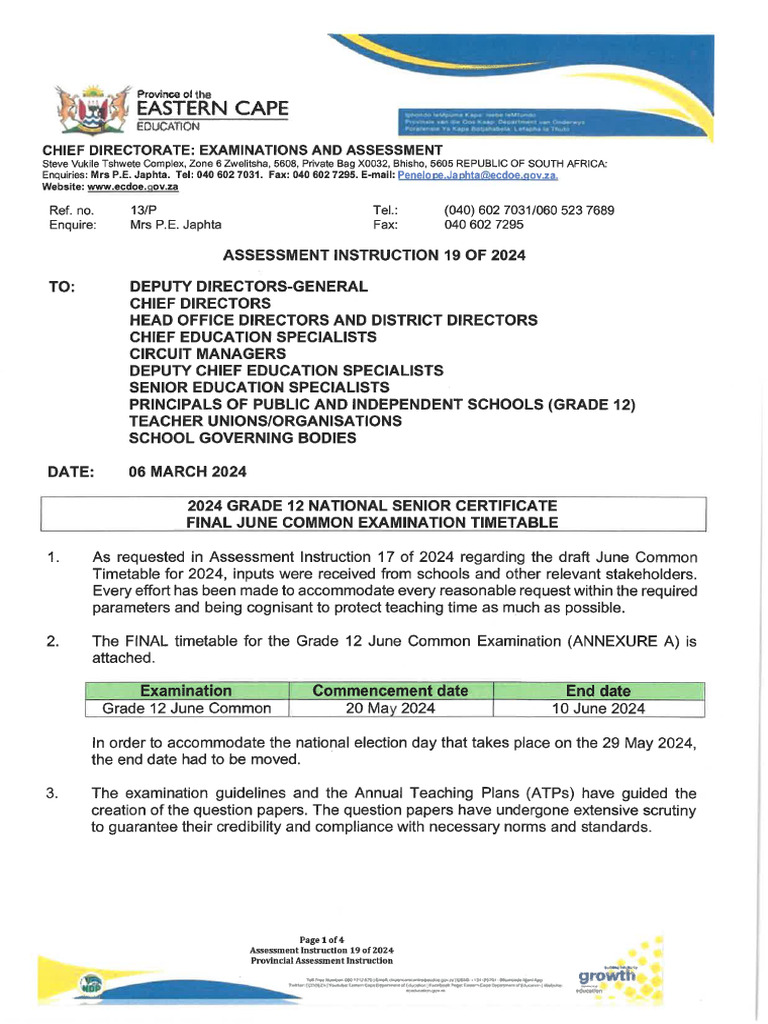 Assessment Instruction 19 of 2024 | PDF